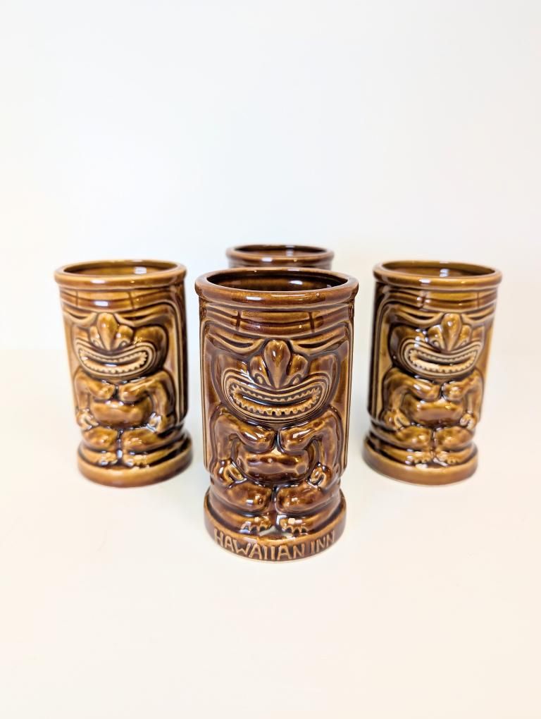 Four MCM Orchids of Hawaii Tiki Mugs – Mission Thrift Store- St.Thomas