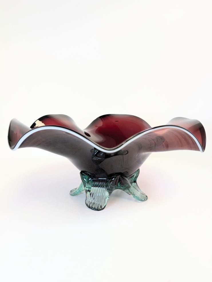 Gorgeous Blown Glass Footed Centerpiece Bowl with Ruffled Rim – Mission ...